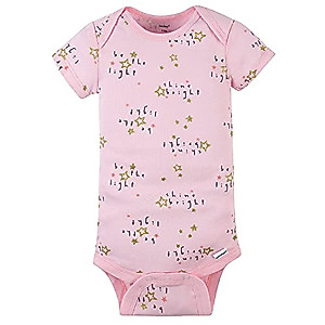 Gerber Baby Girls' 4-Pack Short Sleeve Onesies Bodysuits, Princess Pink, 6-9 Months