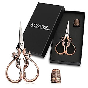Vintage European Style Embroidery Scissors, Sewing Scissors Sharp Tip Stainless Steel, DIY Tools Dressmaker Shears with Tassel,Thimble, Tailor Scissor for Fabric, Embroidery, Needlework(Rose Gold)