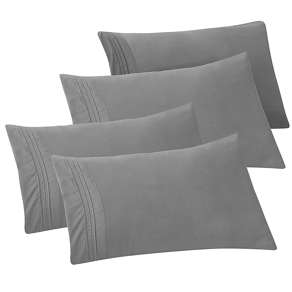 Elegant Comfort 4-PACK Solid Pillowcases 1500 Premium Hotel Quality Microfiber - Smooth Weave, Wrinkle and Stain Resistant, Easy Slip-On, 4-Piece Set, Standard/Queen Pillowcase, Gray