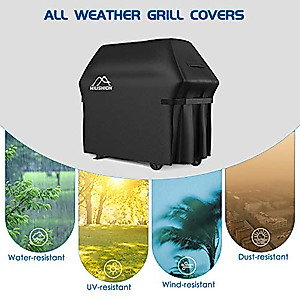 Miushion BBQ Grill Cover 58 Inch Heavy Duty Gas Outdoor Grill Cover for Weber, Brinkmann, Char Broil, Holland and Jenn Air etc. UV Fade/Rip Resistant, Waterproof (Black)
