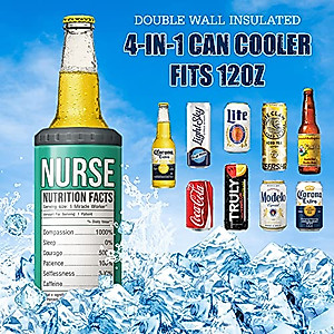 SANDJEST Nurse Tumblers - Nurse Nutrition Facts 4-in-1 Tumbler Can Cooler Cup - 12oz Stainless Steel Insulated Cans Coozie Nursing Mug Birthday, Christmas, Appreciation Gifts for Nurses, Practitioner