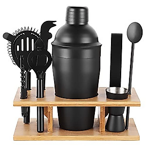 JNWINOG 9Pcs-Cocktail Shaker Set Bartending Kit Cocktail Bar Set Cocktail Mix Drink Making Kit Professional Bar and Home Drink Bar Tools for Bartender (Matte Black)