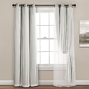 Lush Decor Sheer Grommet Curtains Panel with Insulated Blackout Lining, Room Darkening Window Curtain Set (Pair), 38"W x 84"L, Light Gray