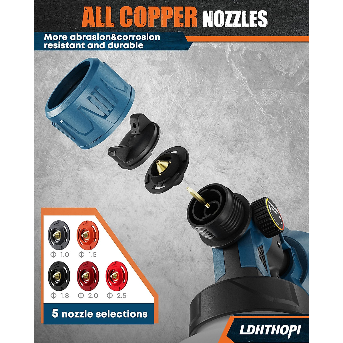 LDHTHOPI Cordless Paint Sprayer, 1200ml Paint Sprayer Gun with 2 * 3.0Ah Batteries, 20V Paint Sprayer with 5 Copper Nozzles, 3 Spray Patterns, 10 Funnel Paper for Wall, Fence, Metal, Floor, DIY