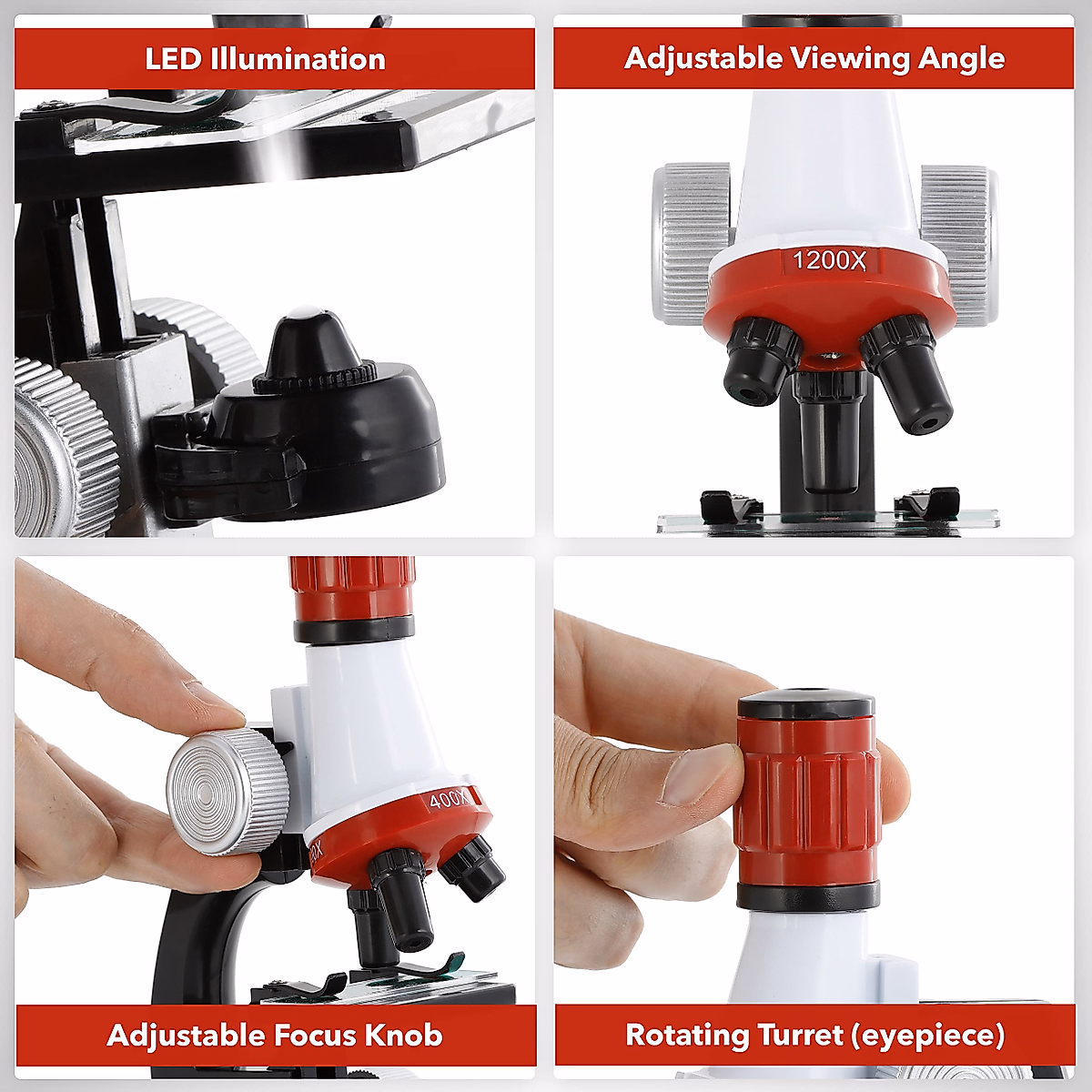 IQCREW ETXWJ04 100X-1200X LED Kids Beginner Microscope Toy Set + Slides Preparation Kit