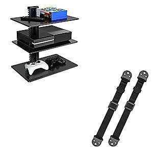 PERLESMITH TV Anti-tip Straps & Floating Wall Mounted Shelf AV Mount Shelf