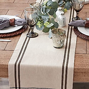 DII French Stripe Dining Table Collection Farmhouse Style Table Runner, 14x108 Inches, Taupe/Black