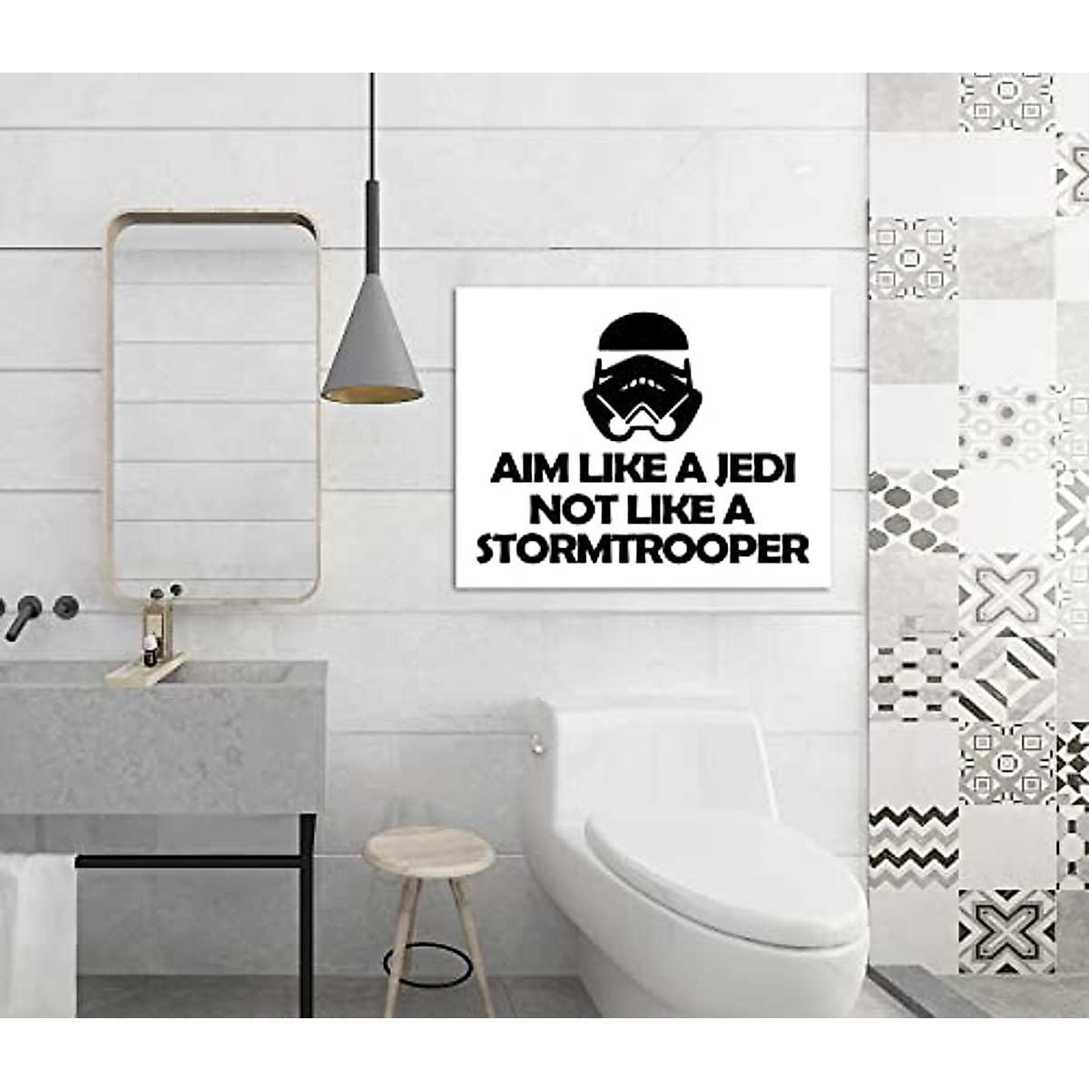 Aim Like A Jedi Not Like A Stormtrooper Bathroom Sign Decor - FRAMED - Home Decor Wall Art, Gallery Wrap Inner Frame, White, 7x9