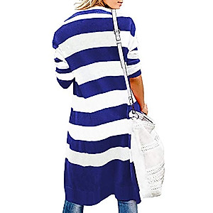 CARDYDONY Women's Long Sleeve Novelty Knit Cardigan Sweater Stripe Royal Blue M