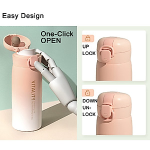 UPSTYLE Insulated Water Bottles one hand open Sweat Free Stainless Steel Flask Double Wall Tumblers Metal Vacuum Cups for School, Sports, Portable Mugs (22oz Black)