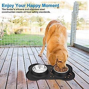 AsFrost Dog Food Bowls Stainless Steel Pet Bowls & Dog Water Bowls with No-Spill and Non-Skid, Feeder Bowls with Dog Bowl Mat for Small Medium Large Size Dogs Cats Puppy Pets, Dog Dishes, Black, 240z
