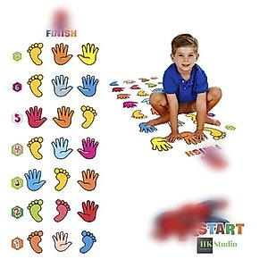 HK Studio Education Floor Decal for Classroom Decor - Hand & Foot Hopscotch Decal for Boosting Gross Motor Skills - Sensory Path - Montessori Gym - Indoor School Games