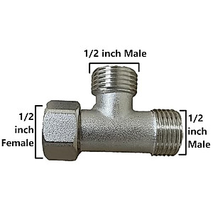 Stainless Steel Bidet T-Adapter 1/2 inch Female, 1/2 inch Male
