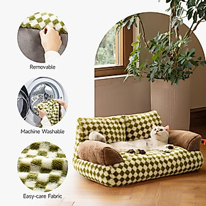 MEWOOFUN Pet Couch Bed, Washable Cat Beds for Medium Small Dogs & Cats up to 25 lbs, Dog Beds with Non-Slip Bottom, Fluffy Cat Couch, 26×19×13 Inch (Green)