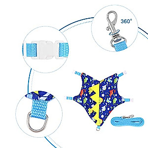 Filhome Adjustable Halloween Bunny Dinosaur Harness,Soft Rabbit Vest Harness and Leash Set for Halloween Dress Up Party Cosplay Rabbit Ferret Bunny Guinea Pig Small Animal Walking (Blue Dinosaur/M)