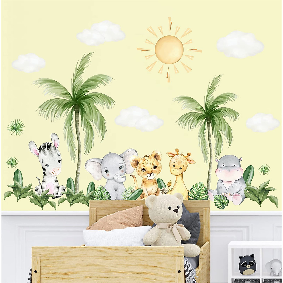 Cartoon Tree Animal Wall Stickers Safari Jungle Animal Wall Decals Cute Animal Wall Stickers Jungle Tree Wall Decals Zoo Animal Wall Stickers for Baby Room Nursery Living Room