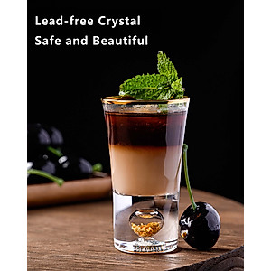 JBHO 1.5 Oz 24K Gold Rim and Base Shot Glasses Set of 6, Crystal Heavy Base, Cool and Fancy, Serving Tequila, Liquor, Bourbon, Vodka and Whisky, Unique Christmas Gift