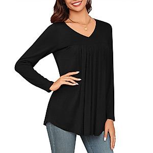 LAOLASI Womens Black Long Sleeve Tunic Tops V Neck Casual Dressy Shirts Loose Fashion Blouses Fall Winter Tops For Women,XL