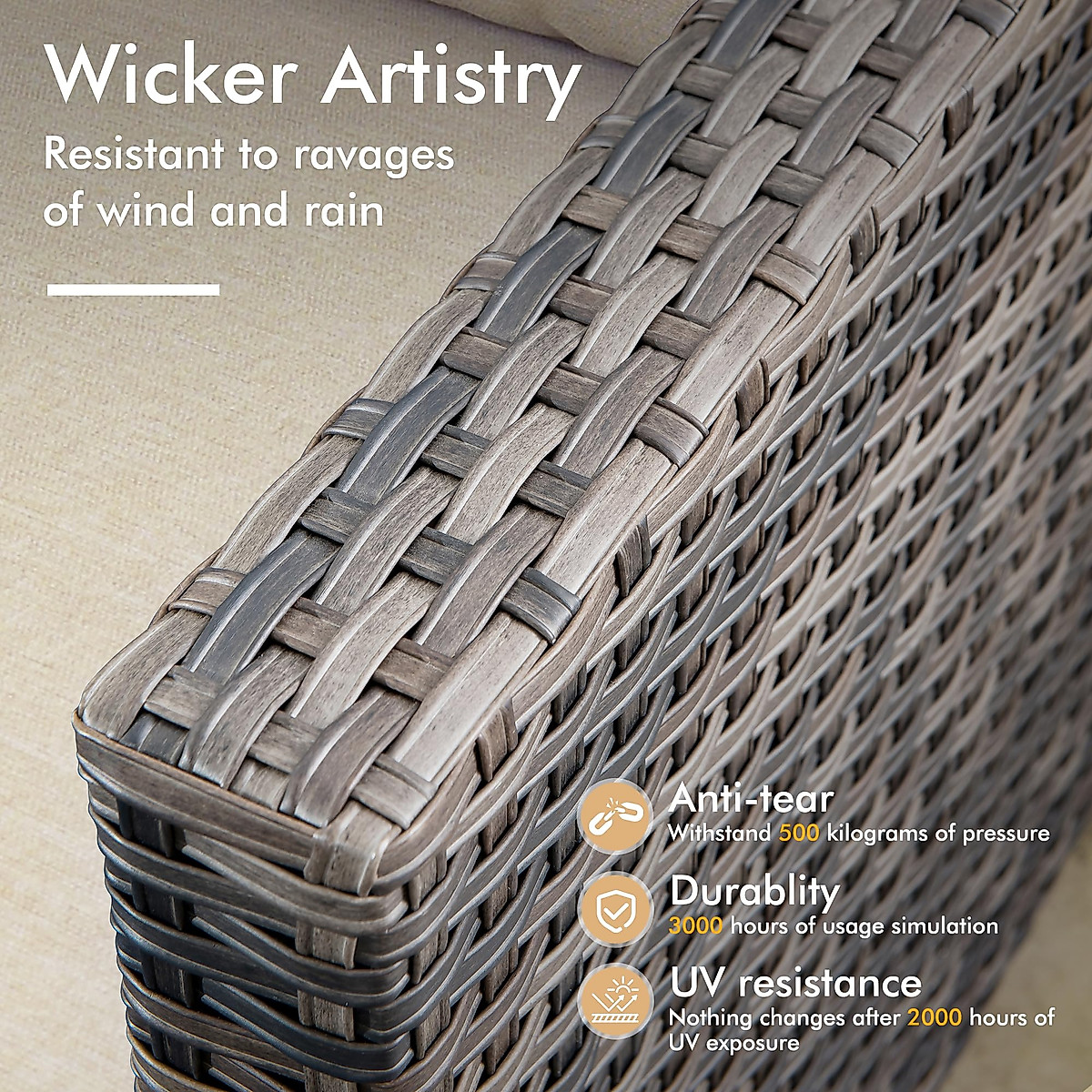 XIZZI 5 Pieces Outdoor Wicker Patio Furniture Set, All-Weather Rattan Conversation Set with Cushions, Ideal for Garden, Patio, or Backyard, Grey Wicker Grey Cushion