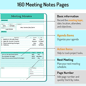 Forvencer Meeting Notebook for Work with Action Items, Project Planner Agenda Organizer for Note Taking, Office/Business Supplies for Women Men, 160 Pages, B5 Size (7"x10"), Purple