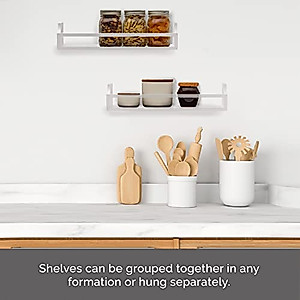 MELANNCO Floating Curve Wall Shelves with Rail for Nursery, Bedroom, Living Room, Kitchen, Set of 2, White