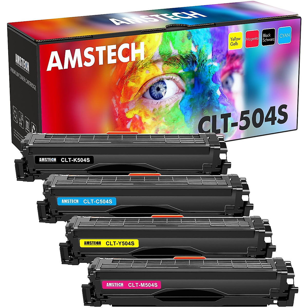 Amstech Compatible Toner Cartridge Replacement for Samsung CLT-504S CLT504S CLT-K504S Xpress C1860FW C1810W SL-C1860FW SL-C1810FW CLX-4195FW CLP-415NW Printer Ink (Black Cyan Yellow Magenta 4-Pack)