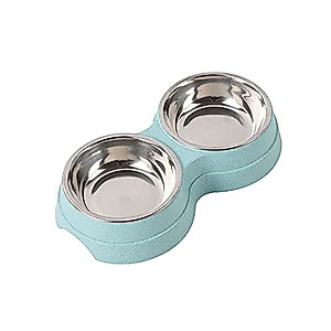 FUUIE Bowls for Food and Water Non-Slip Double Pet Bowls Household Food Water Feeder Cat Puppy Feeding Pet Supplies Dog Accessories Stainless Steel (Color : Blue)