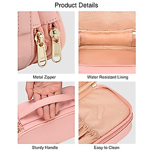 Relavel Makeup Bag, Small Travel Cosmetic Bag for Women, Portable 2 Layer Makeup Brushes Holder Bag, Toiletry Bag, Compact Cosmetic Case Organizer for Christmas, Pink