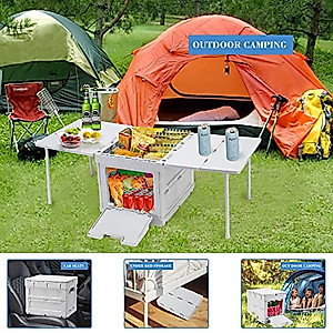 kooldaiwangwang Folding Storage Box on-Board Storage Box Outdoor Camping Storage Box Stackable Finishing Box at Home (Grey)