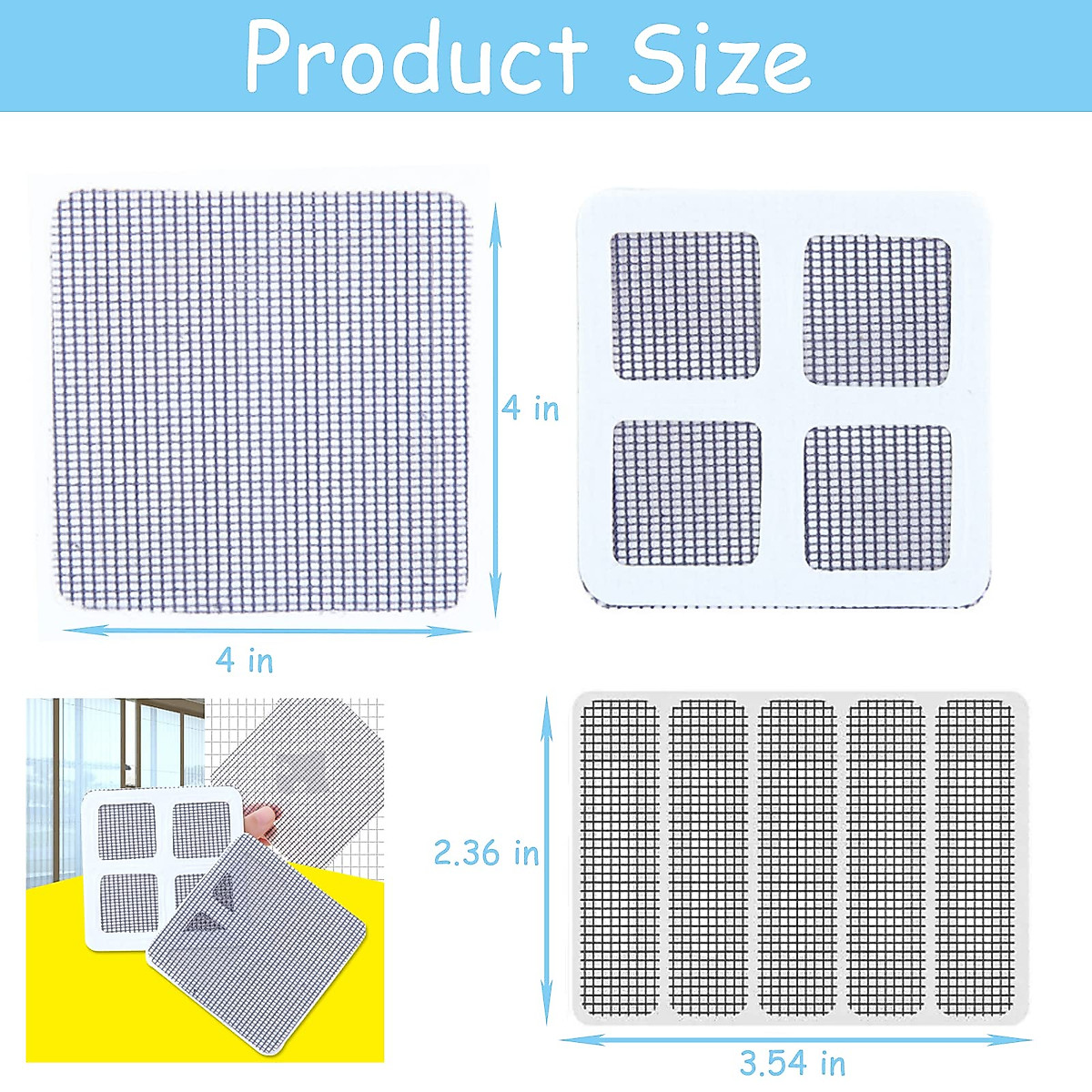 Wernagen Self Adhesive Window Screen Repair Patch Kit 12 Pieces of 2 Sizes Door Replacement for Quick Tent Mesh Cover Hole 4 ''x 4''