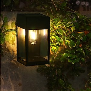 Lxcom Lighting Solar Wall Light Outdoor Solar Deck Lights Solar Powered LED Wall Light Lantern Waterproof Wall Sconce Decorative Solar Fence Lights for Home Garden Lawn, Warm White