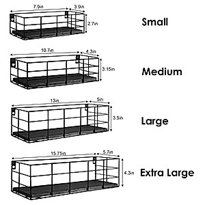 Fixwal 4 Set Floating Shelves Wall Shelves for Storage Hanging Shelves Wall Mounted for Living Room Kitchen and Bedroom Bathroom for Wall Decorative Storage (Black)