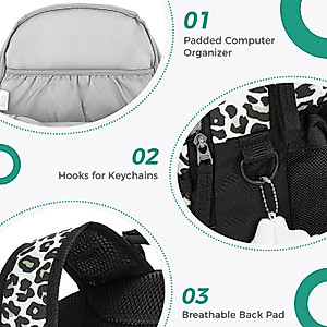 Choco Mocha Snow Leopard Backpack for Teen Girls, Travel School Backpack for Girls High Middle School 18 Inch Large Bookbag, Black