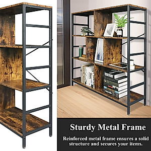 LAVIEVERT 3-Tier Square Bookcase, Standing Bookshelf Display Cabinet with 7 Open Storage Shelves Decor Furniture for Living Room, Bedroom, Home Office - Rustic Brown