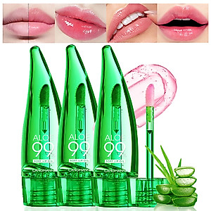 3Pcs Aloe Vera Lipstick, Aloe Vera Gel Temperature Color-Changing Lip Gloss set, Magic Lipstick Moisturizing Non-stick Waterproof Lip Gloss Lip Glaze For Girls (A)