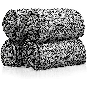 SUTERA - Wash Towels Extra Absorbent Silverthread Washcloths Set - Pack of 4 Grey - 100% CA-Grown Cotton - Luxury Soft Durable Quick Drying Fabric Bathroom Face Cloths