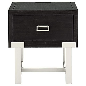 Signature Design by Ashley Chisago Contemporary Rectangular End Table with Outlets and USB Ports, Black & Silver