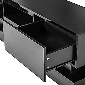 YISUYA Modern Tv Stand, Black Morden TV Stand with LED Lights, High Glossy Front Tv Cabinet, for TV up to 63 Inch, Floor Tv Wall Cabinet, Modern TV Stand, for Living Room or Bedroom