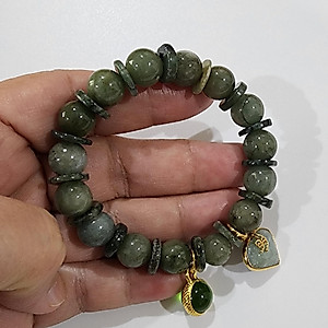 10.80 mm. Jade Bracelets for Women Genuine Green Colors Bangle Energy Gems Jadeite Charms with Pendant Naga Eye Green Crystal and Heart Bring Money Wealth