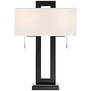 360 Lighting Neil Modern Rustic Table Lamp 26" High with USB Charging Port Black Open Metal White Fabric Rectangular Shade for Bedroom Living Room House Home Bedside Nightstand Office Family
