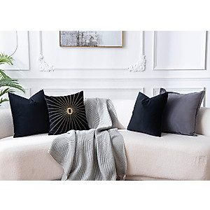JUSPURBET Black Velvet Throw Pillow Covers 24x24 inch Set of 2 for Living Room Couch Sofa Bedroom Decorative Square Solid Soft Cushion Cases with Invisible Zipper