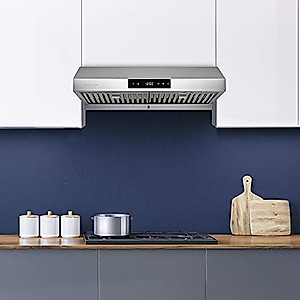 Hauslane | Chef Series 30" PS18 Under Cabinet Range Hood, Stainless Steel | Pro Performance | Contemporary Design, Touch Screen, Dishwasher Safe Baffle Filters, LED Lamps, 3-Way Venting