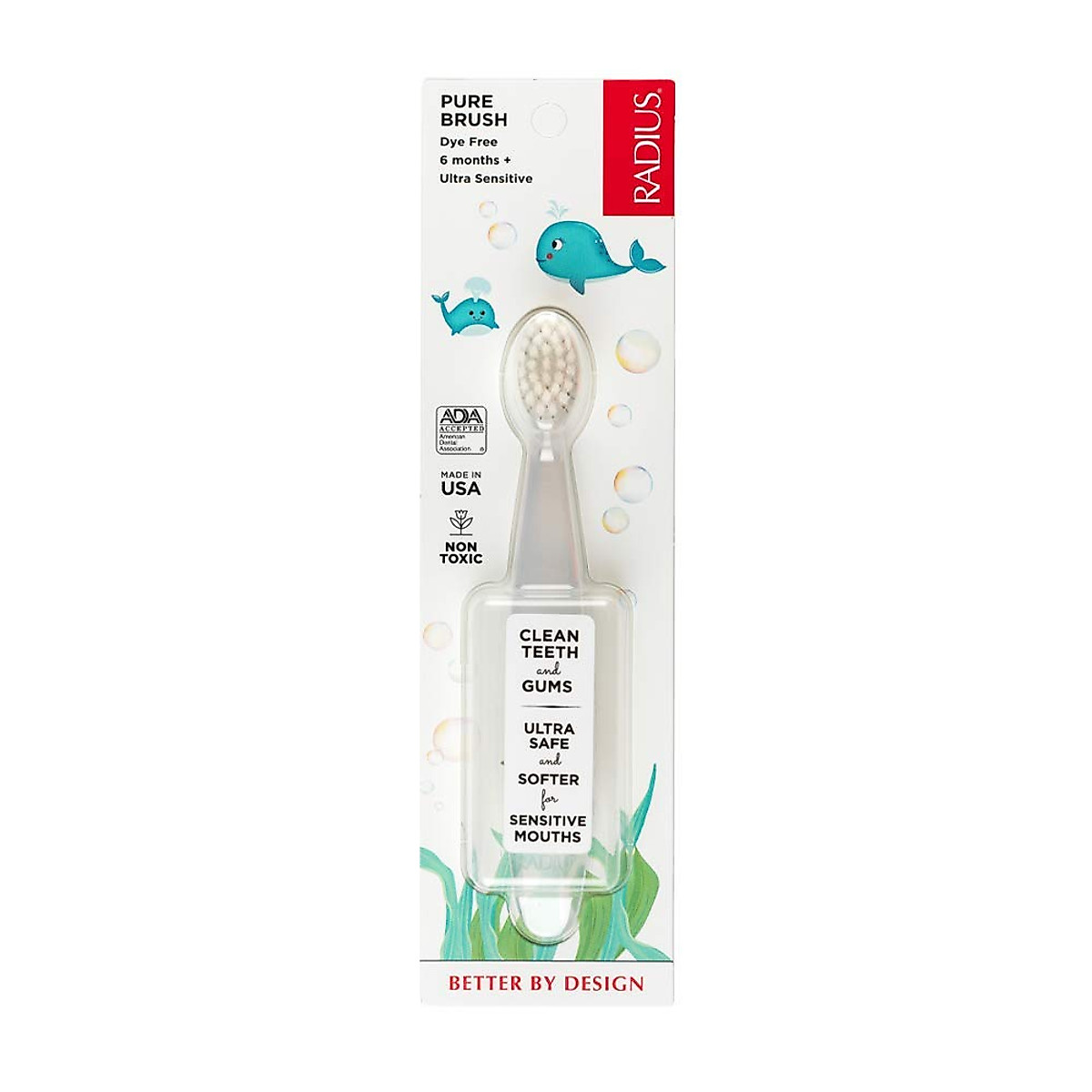 RADIUS Children's Toothbrush Pure Brush Ultra Soft BPA Free ADA Accepted Designed for Delicate Teeth for Kids 6 Months and Up - Clear - Pack of 1