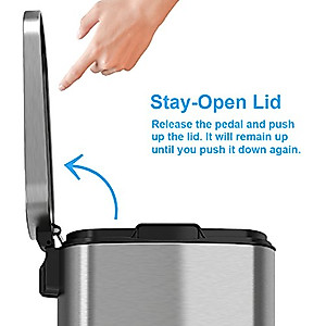 iTouchless SoftStep 2.0 Step Trash Can, 13 Gallon Stainless Steel with Deodorizer Filter System & Inner Bucket, 50 Liter Foot Pedal Garbage Bin for Office and Kitchen, Soft and Quiet Lid Close