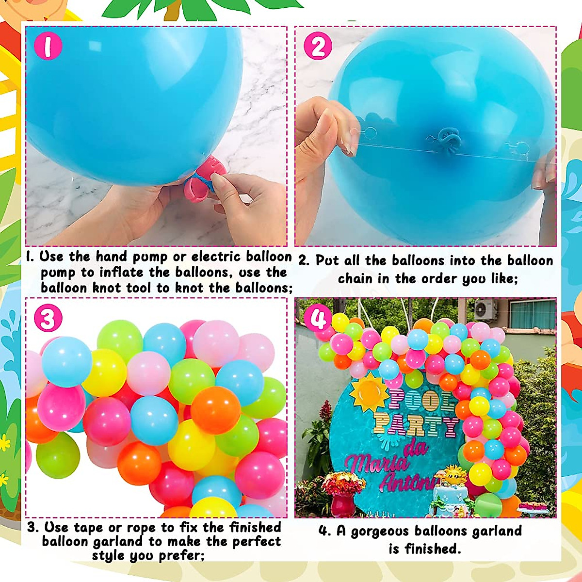 100Pcs Summer Pool Party Balloon Garland Arch Kit, Summer Beach Balloons Garland Tropical Party Decoration for Pool Party Summer Baby Shower Birthday Party Decorations Swimming Beach Party Supplies