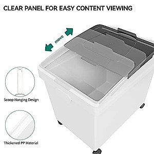 YITAHOME Ingredient Storage Bin, 31.5 Gallons(10.5 Gal x3 Pcs) Capacity Shelf Ingredient Bin, 750 Cups Flour Bins with Wheels Commercial Storage Bins with Black Clear Sliding Lid and Scoop, White
