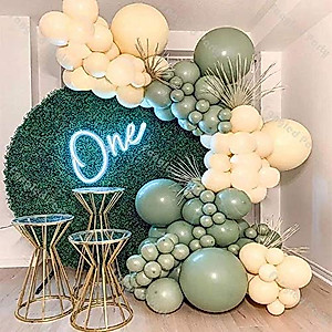 136 PCS Sage Green Ivory White Balloon Garland Arch Kit, Sage Olive Green Ivory White Balloons Decor, Jungle Safari Tropical Baby Shower Birthday Wedding Theme Party Decorations Supplies for Boys