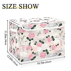 Pink Rose Butterfly Storage Basket 16.5x12.6x11.8 In Collapsible Fabric Storage Cubes Organizer Large Storage Bin with Lids and Handles for Shelves Bedroom Closet Office