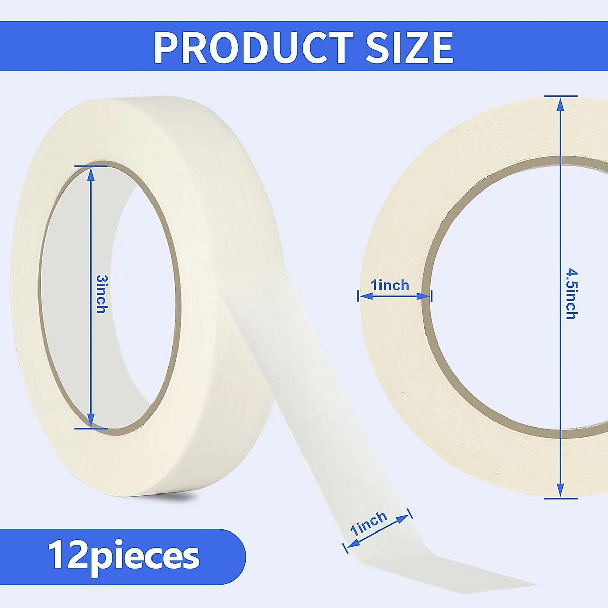 JayJayup Masking Tape 1 inch Wide, 12 Rolls General Purpose Masking Tape Bulk for Painting, Labeling, Art, Office, Home, Craft, 1 Inch x 55 Yards x 12 Rolls, 660 Yards in Total