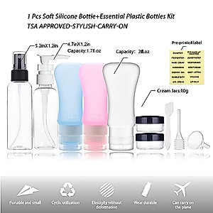 YICTEK Travel Size Bottles Kit for Toiletries, TSA Approved Silicone Travel Shampoo And Conditioner Bottles Set Leak Proof Squeezable Travel Accessories for Toilietries